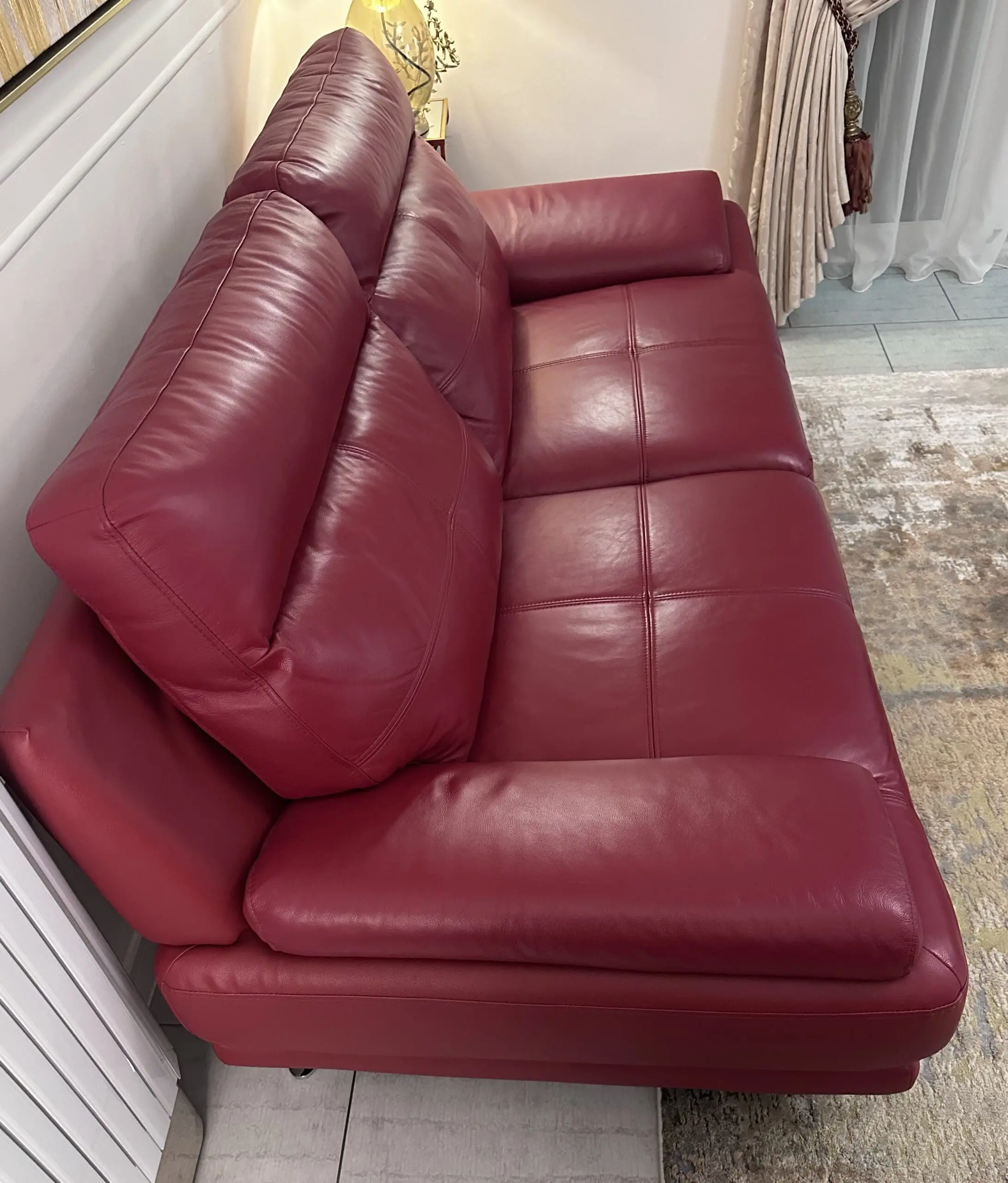 Red leather sofa harveys store