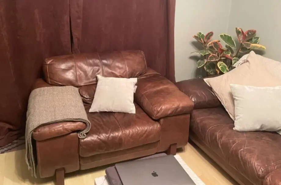 DFS brown leather 3 seater sofa, armchair and pouffe – Sofalistic | The ...