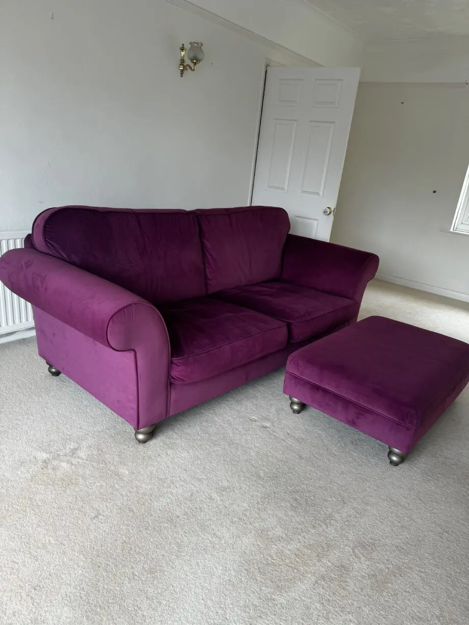Large Purple velvet sofa and footstool – Sofalistic | The Sofa ...