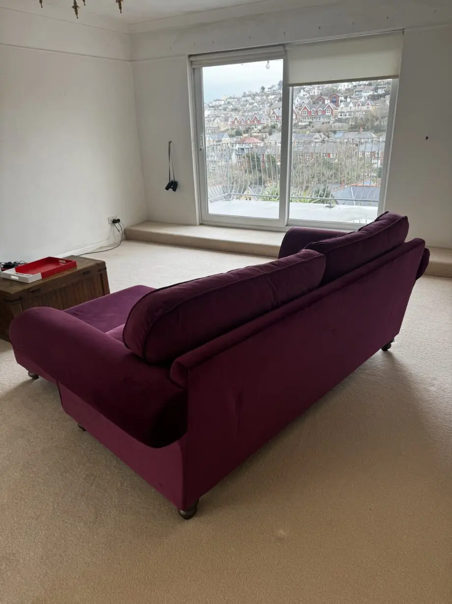 Large Purple velvet sofa and footstool – Sofalistic | The Sofa ...