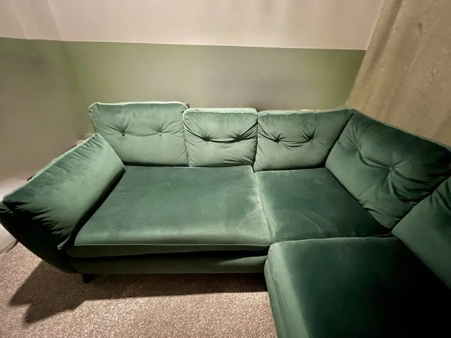 Next Wilson Corner Sofa Bottle Green Velvet – Sofalistic | The Sofa ...