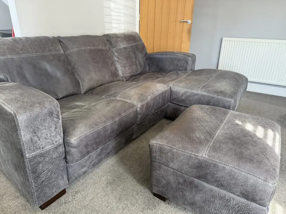 DFS Grey leather Caesar corner sofa and footstool – Sofalistic | The ...