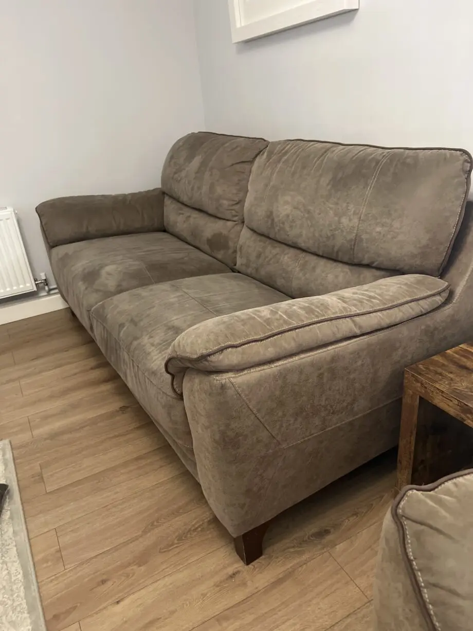 Scs brown suede sofa and love chair – Sofalistic | The Sofa Marketplace, buy and sell preloved ...