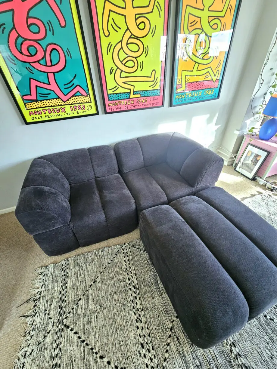 Black Modular Sofa and Footstool – Soft Chenille Modern Contemporary ...