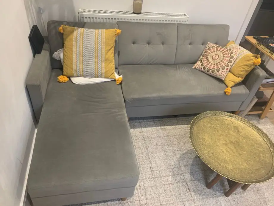 Light blue L-shaped sofa with storage – Sofalistic | The Sofa ...