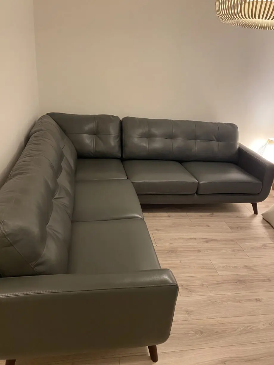 John Lewis Grey Barbican leather 5+seater with matching footstool ...