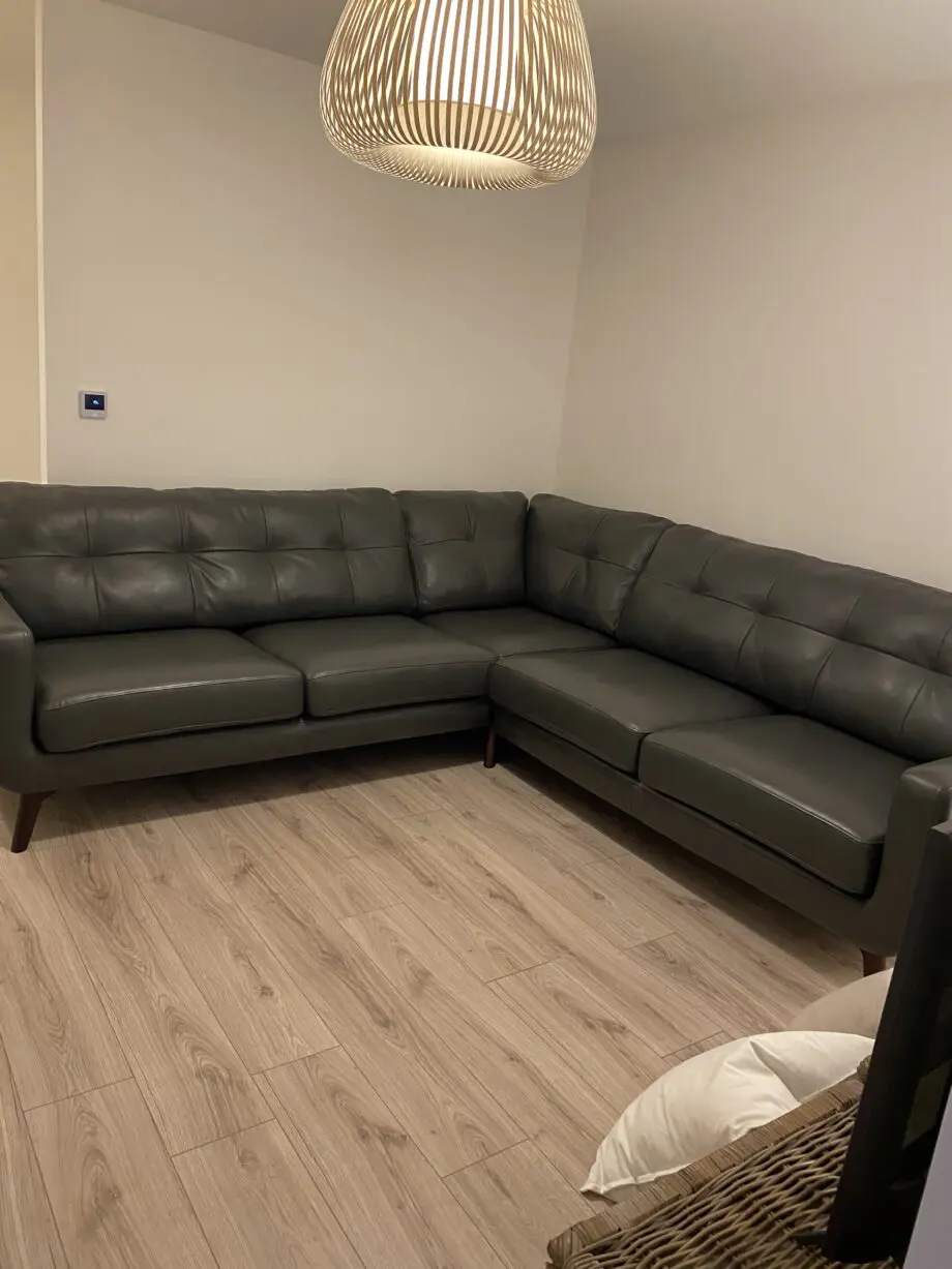 John Lewis Grey Barbican leather 5+seater with matching footstool ...