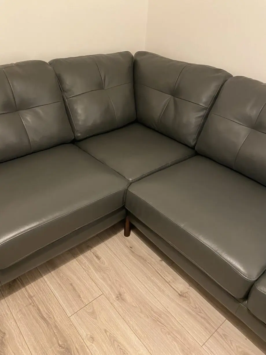 John Lewis Grey Barbican leather 5+seater with matching footstool ...