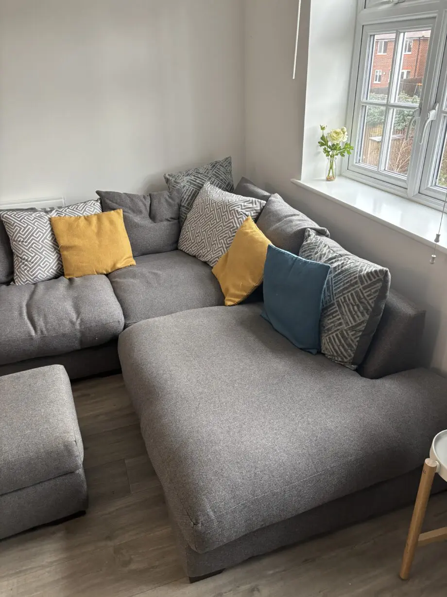 Grey corner sofa with matching foot stool – Sofalistic | The Sofa ...