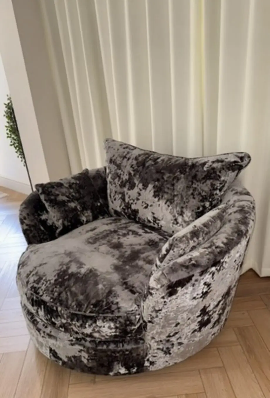 Sofology- Silver/grey velvet cuddle, swivel chair. – Sofalistic | The ...