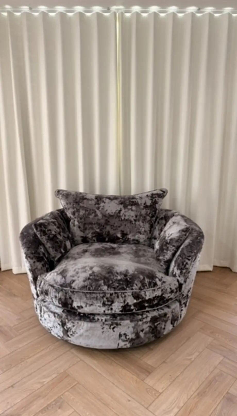 Sofology- Silver/grey velvet cuddle, swivel chair. – Sofalistic | The ...