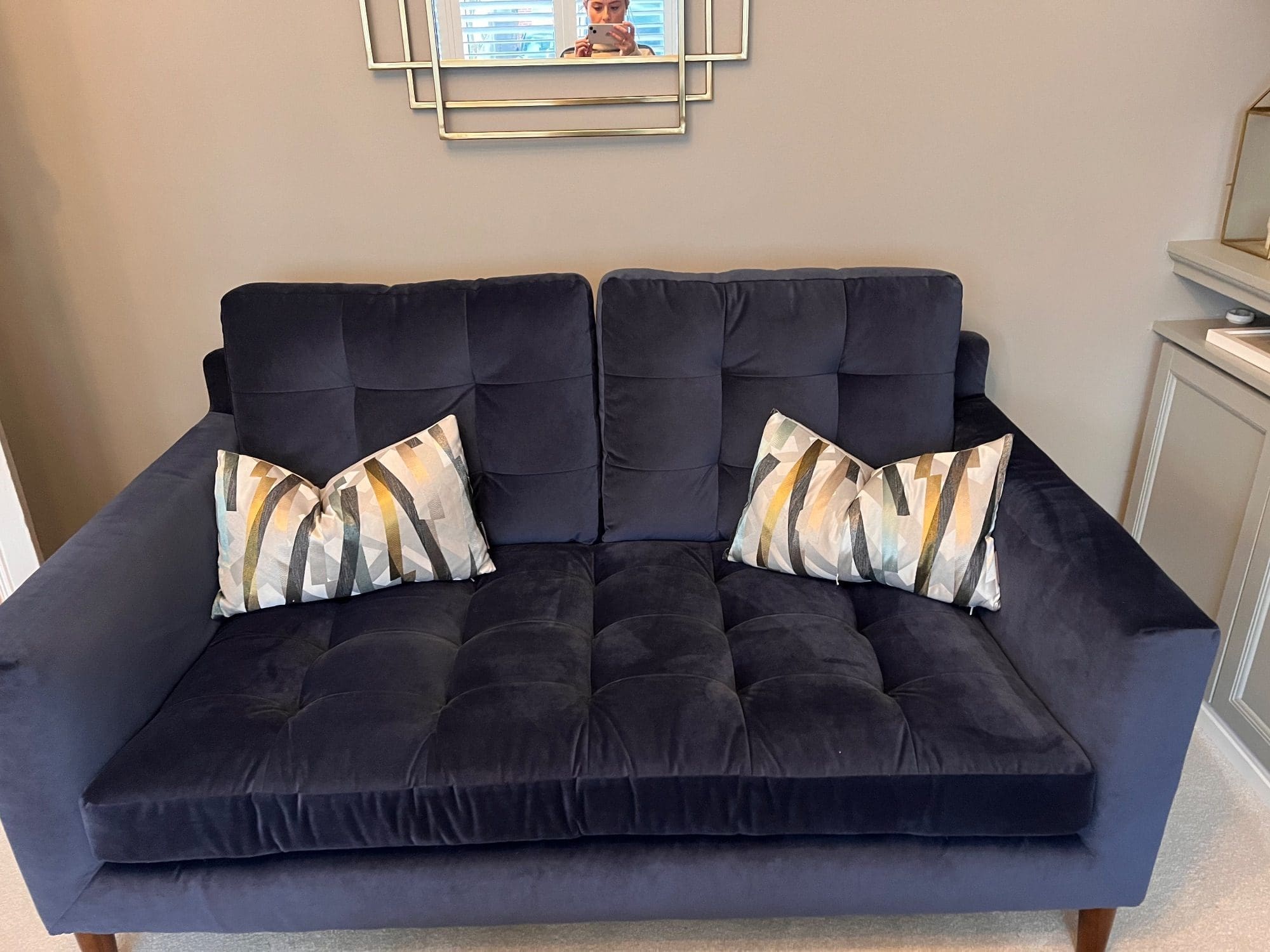 John Lewis Navy 2 Seater Draper Velvet Sofa – Sofalistic | The Sofa ...