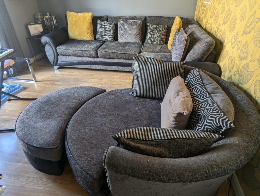 DFS Charcoal Corner Sofa with Matching Cuddle Chair and Footstool ...