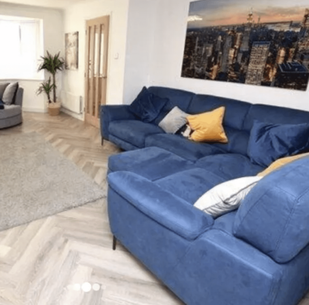 DFS ‘San Mateo’ Blue Corner Sofa with Matching Footstool – Sofalistic ...