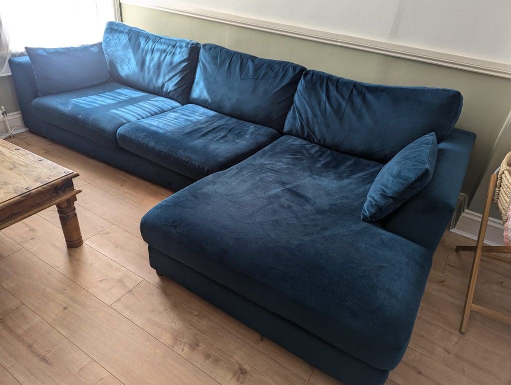 DFS Blue Velvet Sofa – Sofalistic | The Sofa Marketplace, buy and sell ...