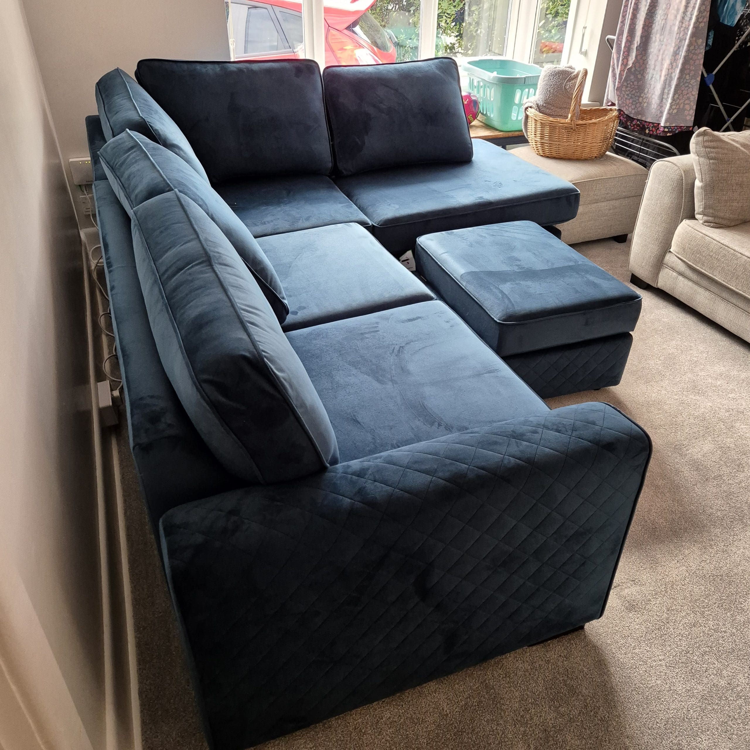 Dfs blue velvet corner sofa store