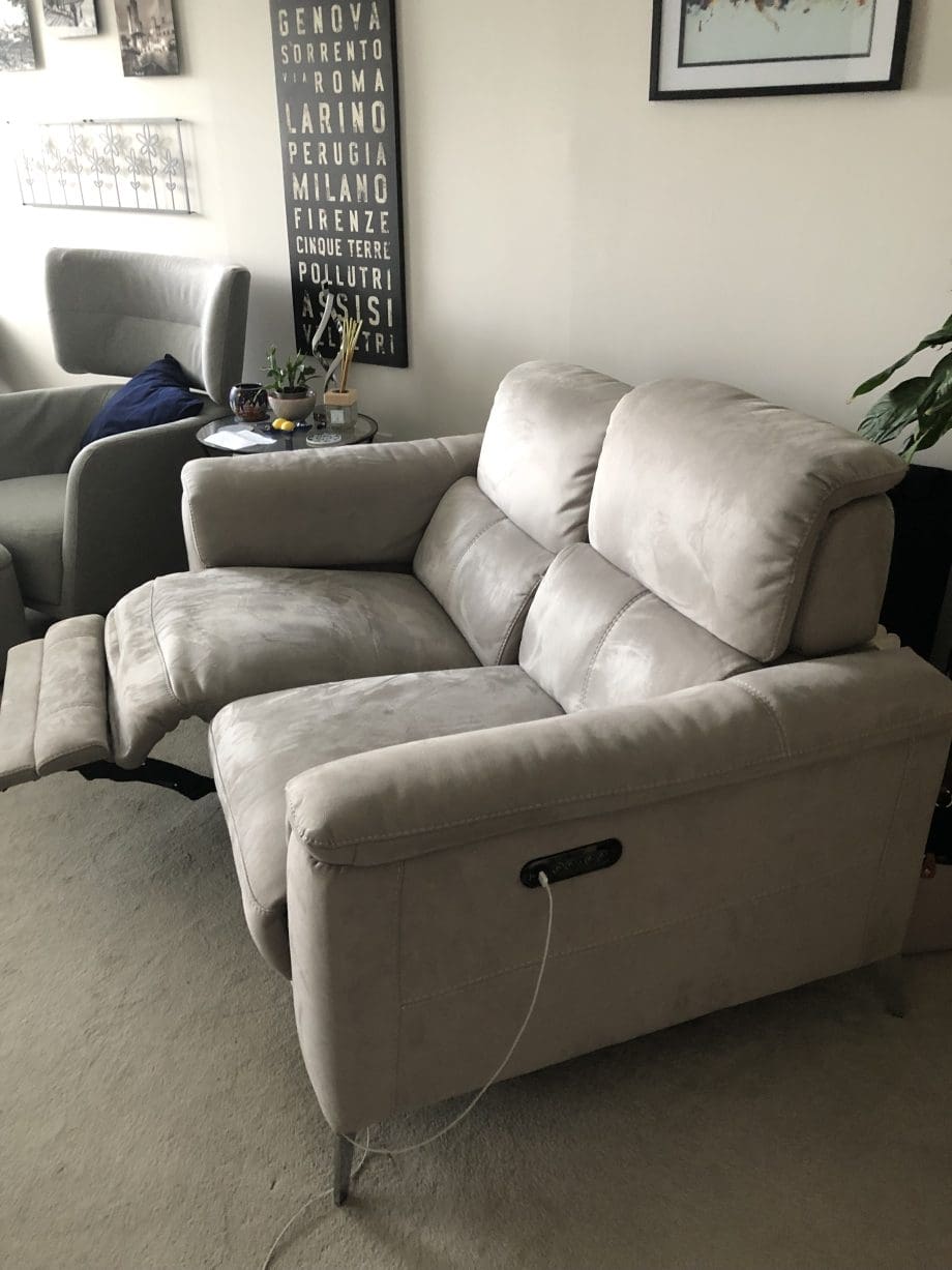 Sofology recliner 2 seater sofa and chair all seats recline soft grey suedette Sofalistic The Sofa Marketplace buy and sell preloved sofas nationwide