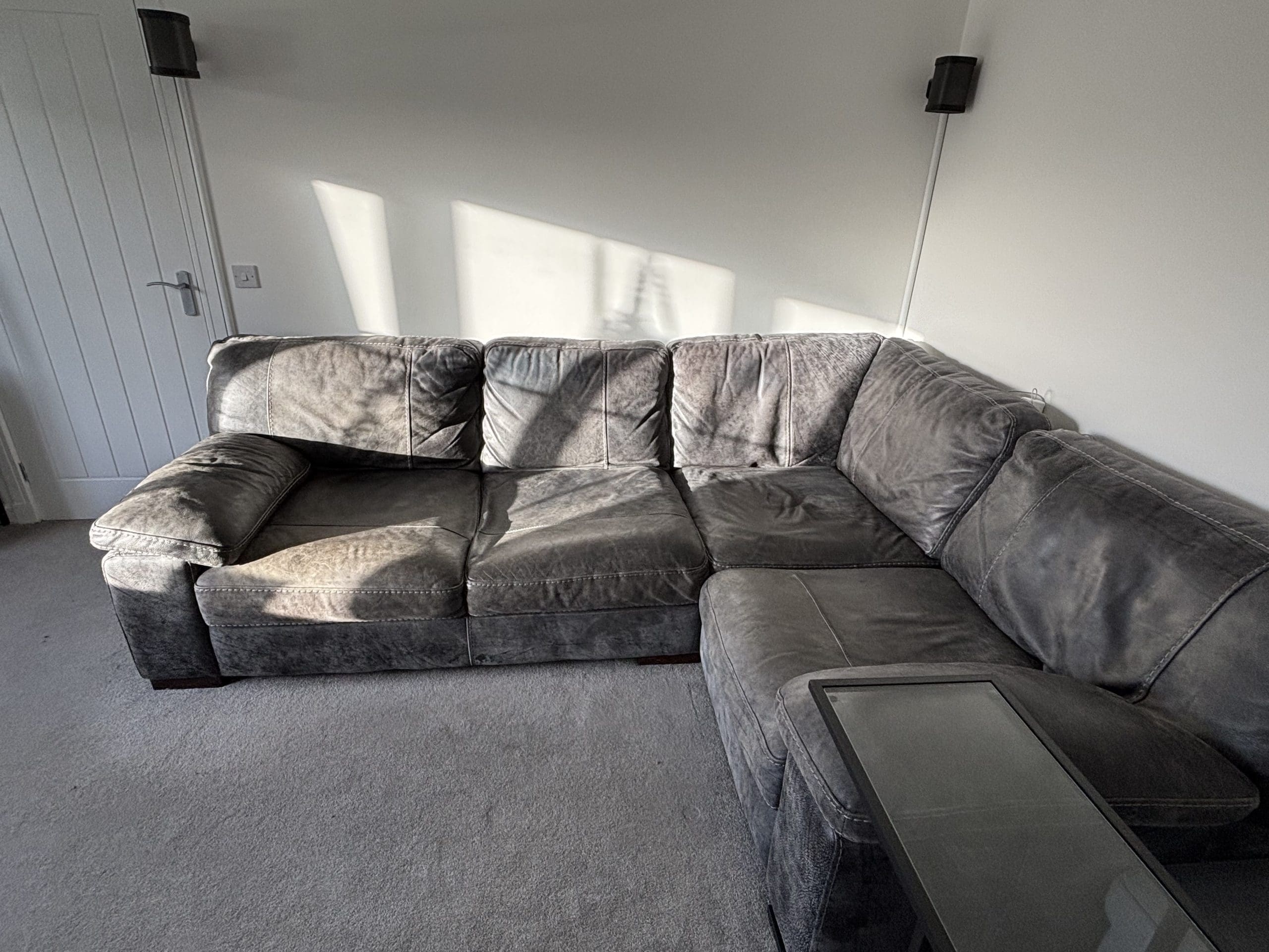 Sofology Linara 2 corner 1 Utah grey suede Sofalistic The Sofa Marketplace buy and sell preloved sofas nationwide