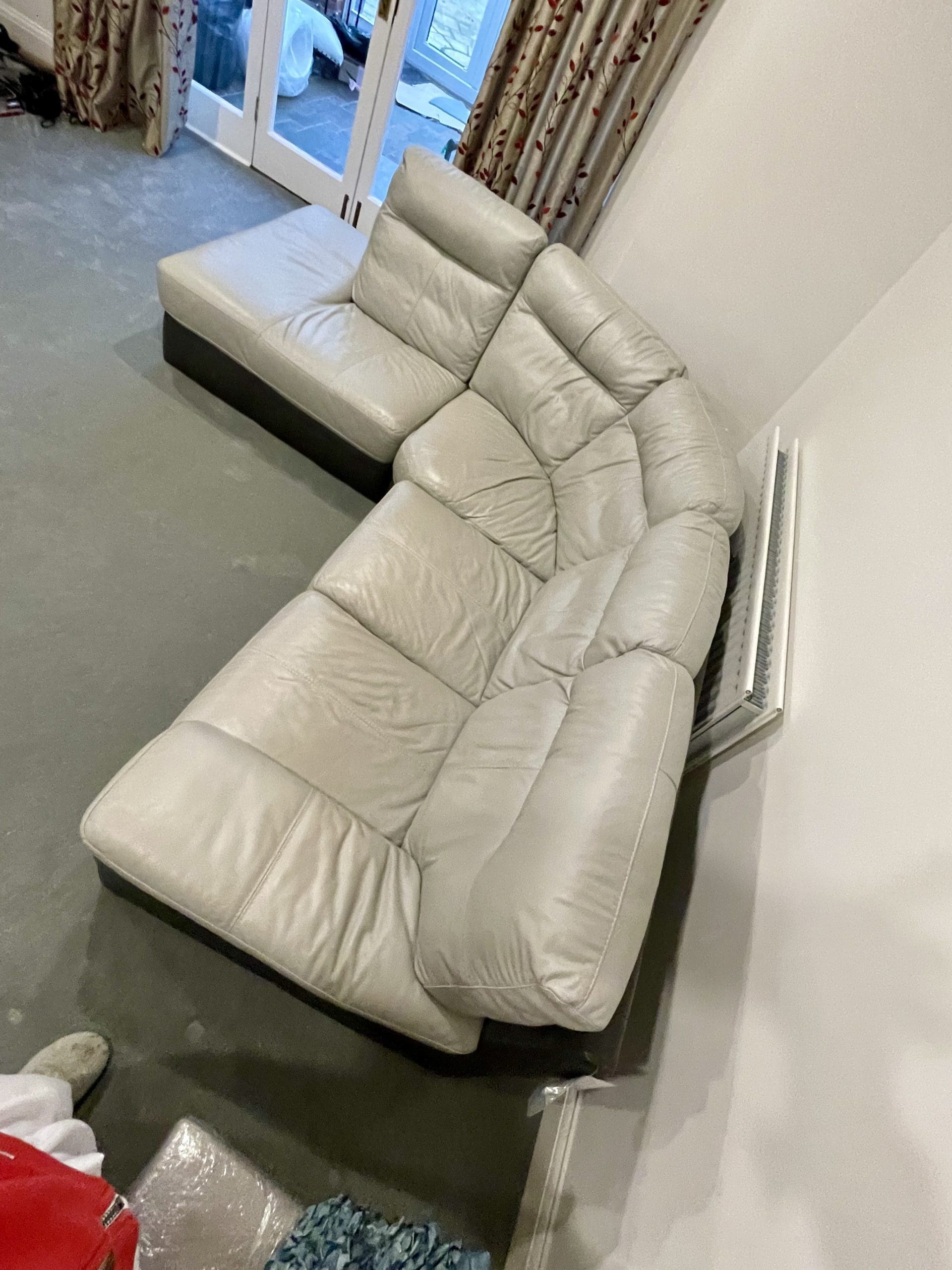 L shaped grey & dark brown leather sofa – Sofalistic | The Sofa ...