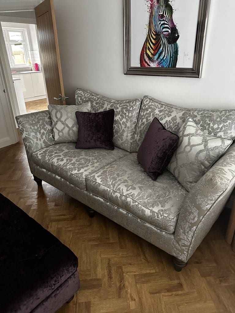 Like new Furniture Village Duresta silver and Purple sofa Sofalistic The Sofa Marketplace buy and sell preloved sofas nationwide