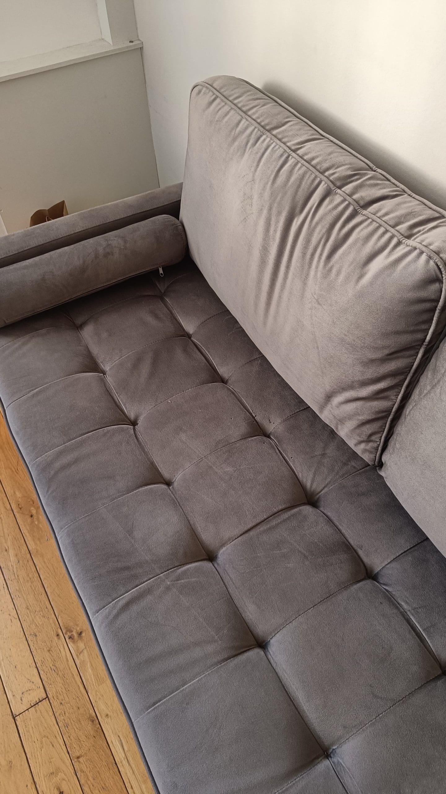Wayfair Enedelia 176cm Velvet Square Arm Upholstered Sofa Grey