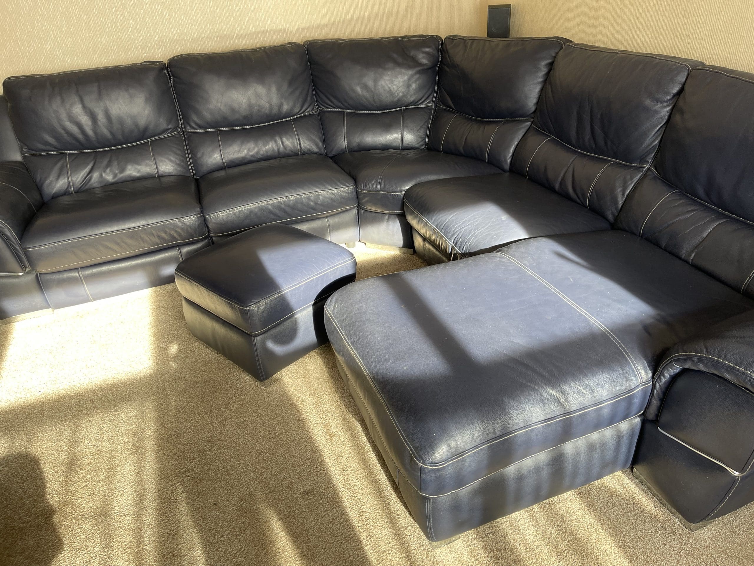 Corner Sofa large blue leather from DFS Sofalistic The Sofa Marketplace buy and sell preloved sofas nationwide