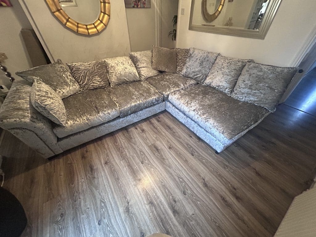 DFS SILVER CRUSHED VELVET LEFT HAND CORNER UNIT (new) – Sofalistic ...