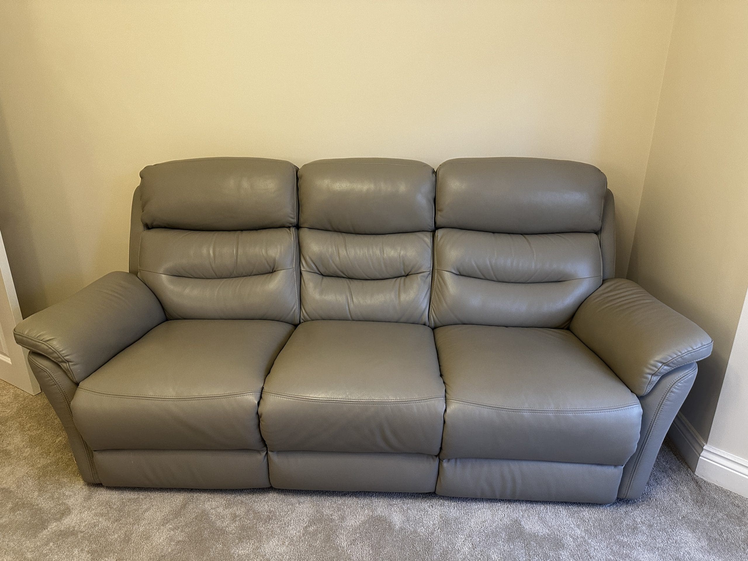Sofology Broxton genuine leather sofa lead grey colour double power and head recliner Sofalistic The Sofa Marketplace buy and sell preloved sofas nationwide