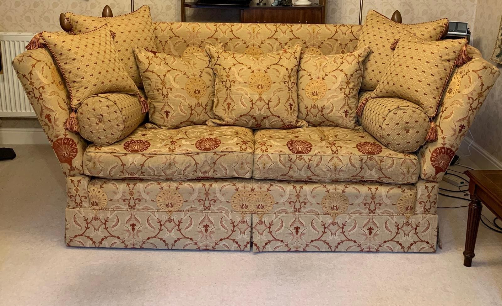David Gundry Manhattan Minor Knole Sofa and 2 Love Chairs in Ottoman Spice gold fabric ...