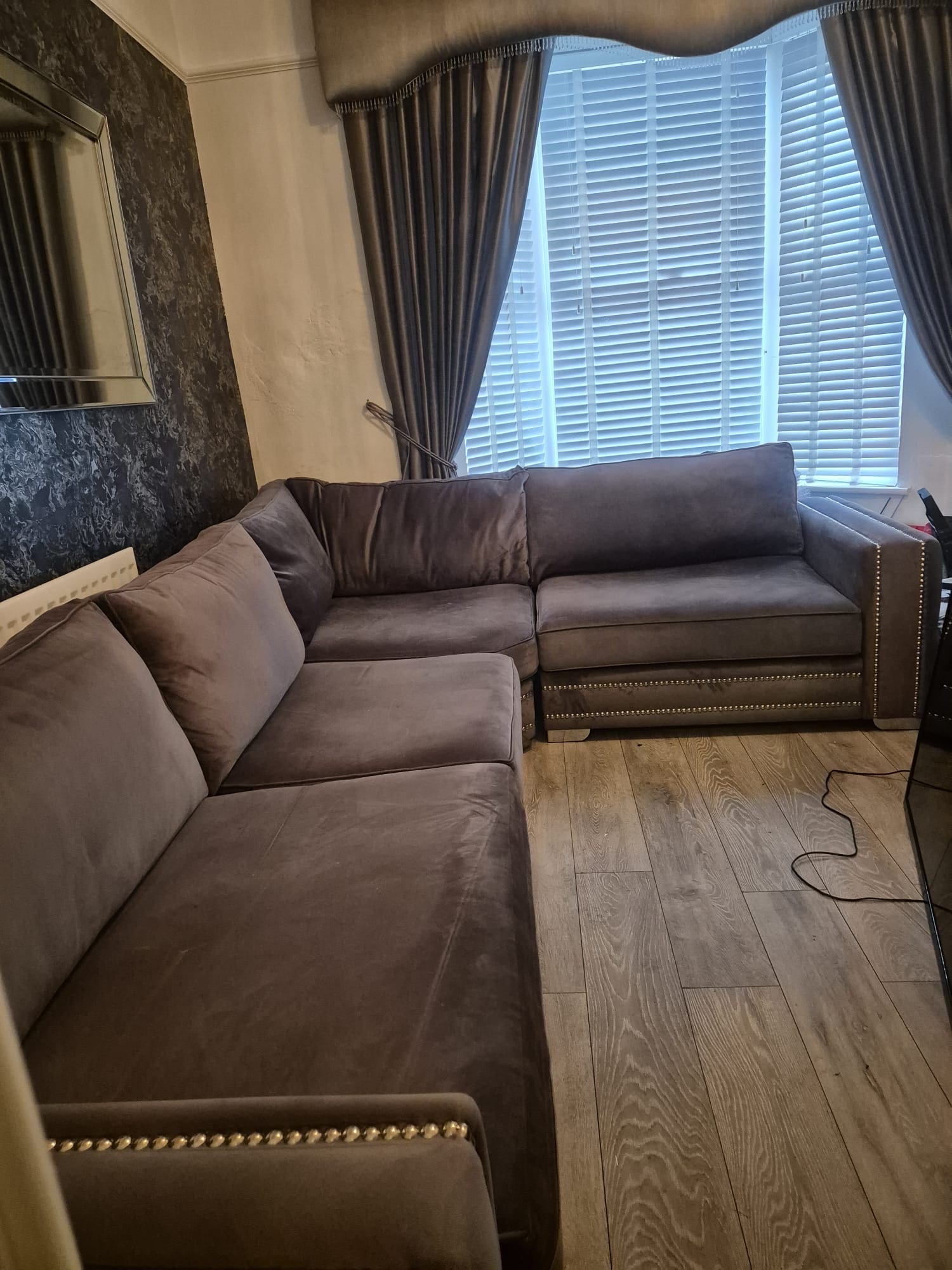 Grey sofa with chrome legs store