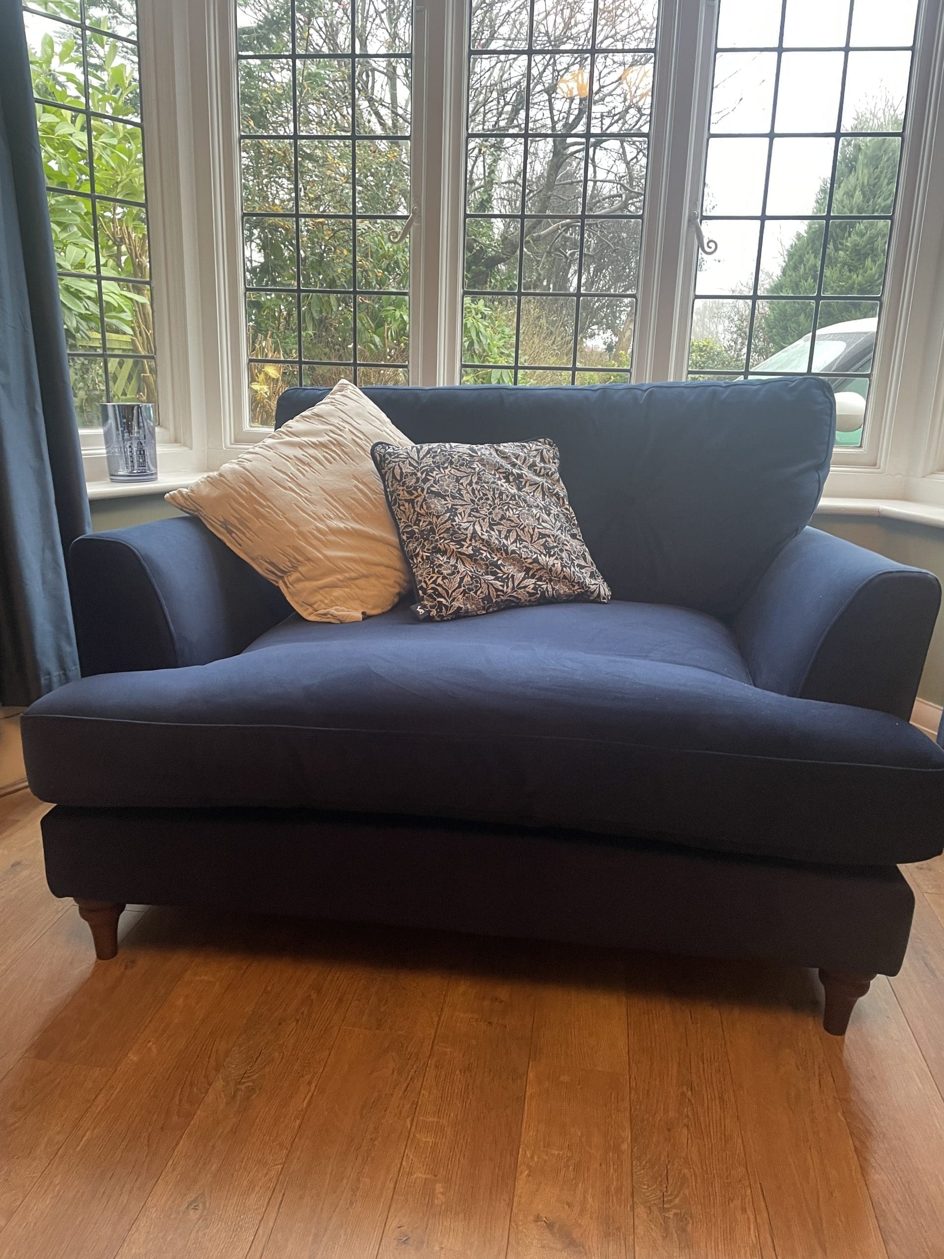 Joules Patterdale navy velvet cuddler sofa x 2 Sofalistic The Sofa Marketplace buy and sell preloved sofas nationwide