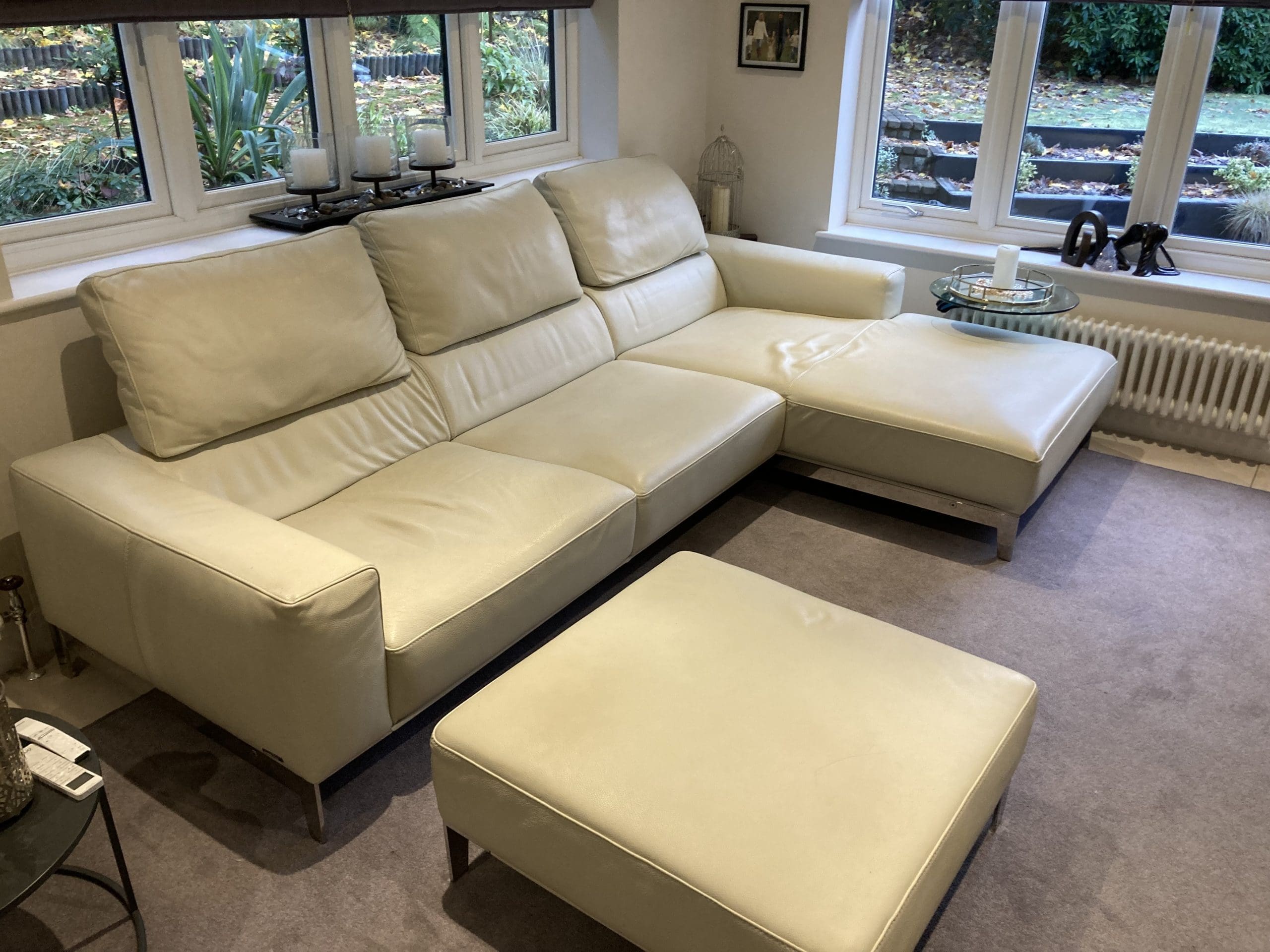 RocheBobois Leather corner unit with stool in cream – Sofalistic | The ...