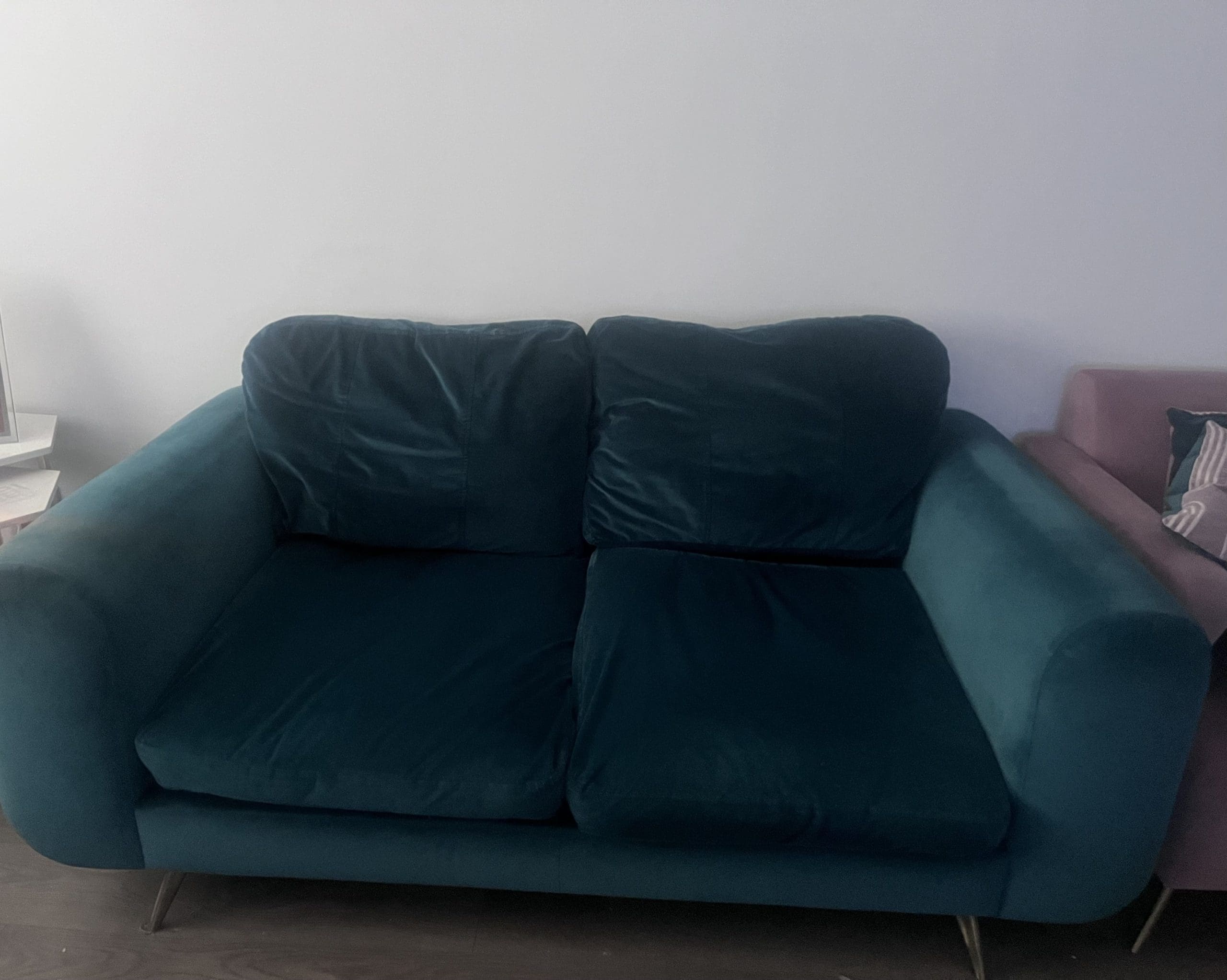 DFS double sofa, cuddle chair and arm chair (emerald and pink ...