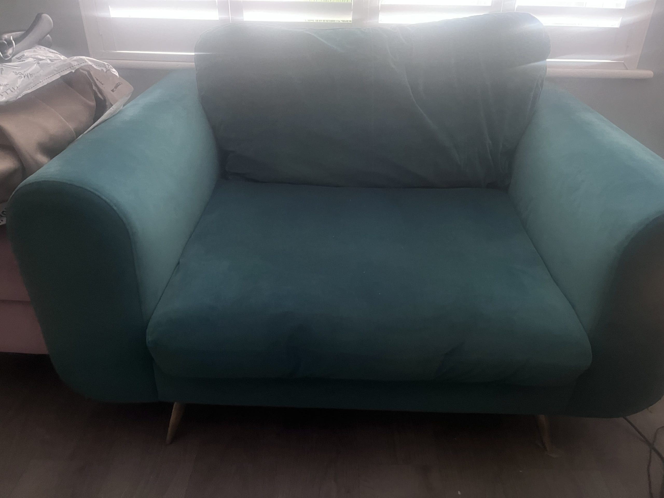 DFS double sofa, cuddle chair and arm chair (emerald and pink ...