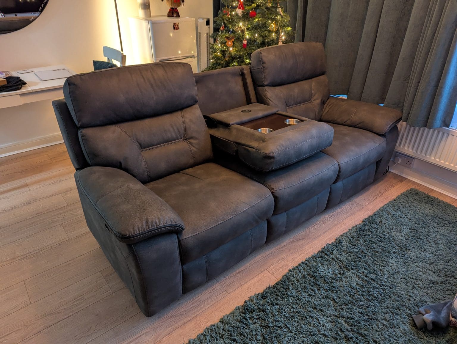 DFS Foster 3 Seater Power Recliner with Table – Charcoal – Sofalistic ...