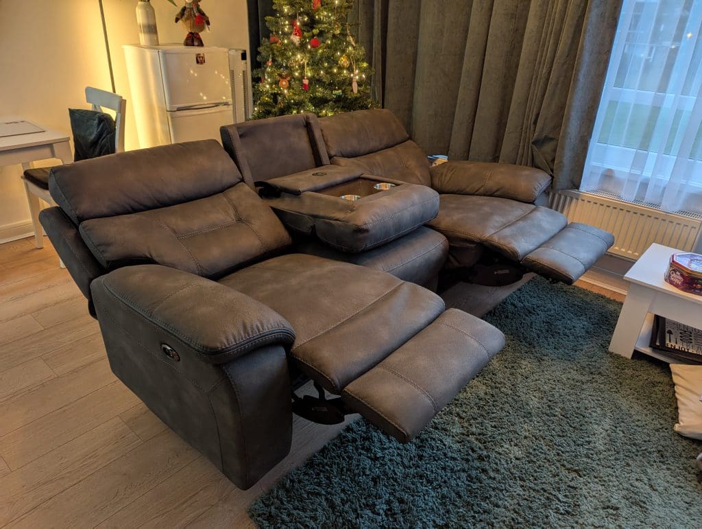 DFS Foster 3 Seater Power Recliner with Table – Charcoal – Sofalistic ...