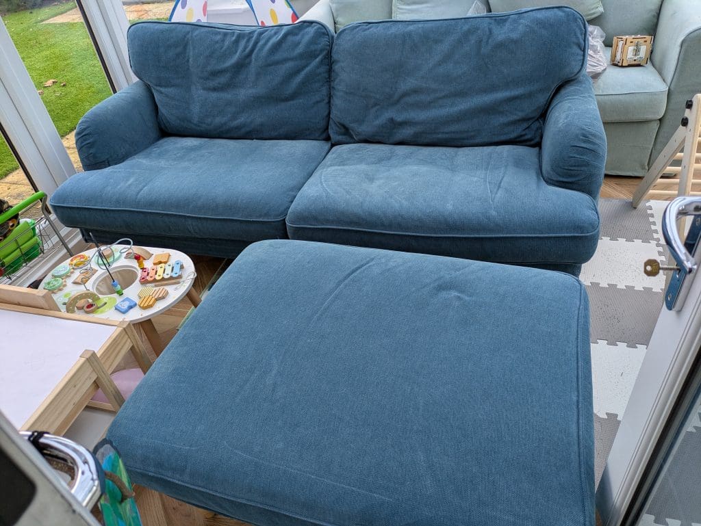 IKEA Stocksund Blue 3 Seater Sofa and Footstool – Sofalistic | The Sofa ...