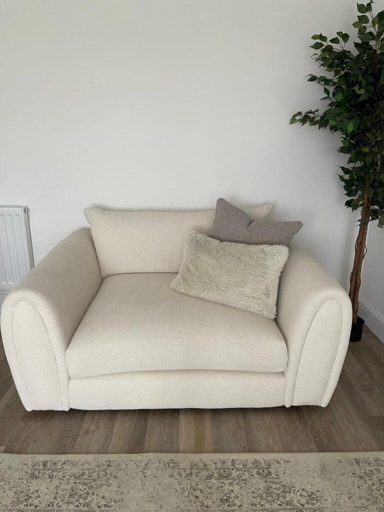 Sofology loveseat light wood in marble arch cosy boucle wood trim ecru mix – Sofalistic | The ...