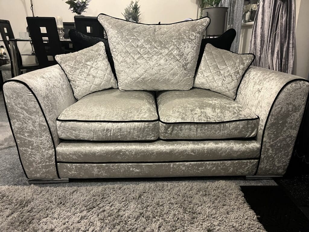 Silver crushed velvet 2 seater sofa – Sofalistic | The Sofa Marketplace, buy and sell preloved ...