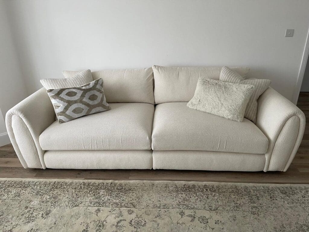 Sofology 4 seater/ split light wood in marble arch cosy boucle wood trim ecru mix – Sofalistic ...