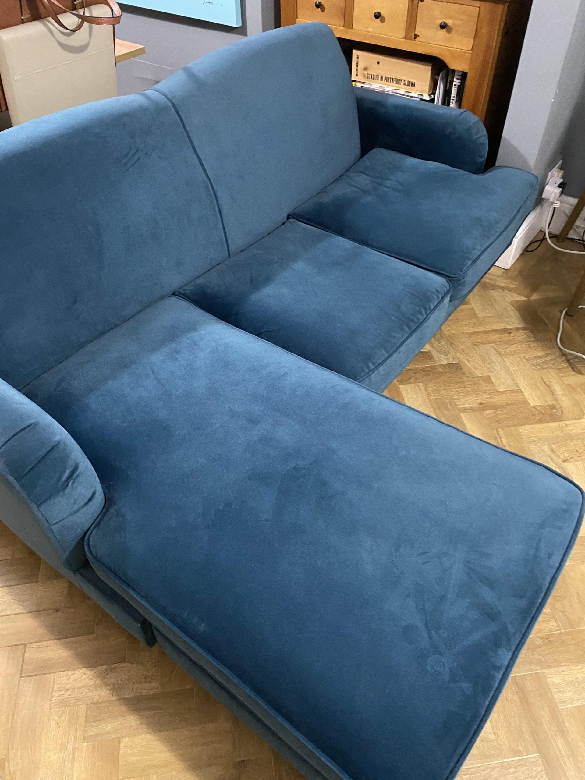 DFS Blue Velvet Sofa – Sofalistic | The Sofa Marketplace, buy and sell ...