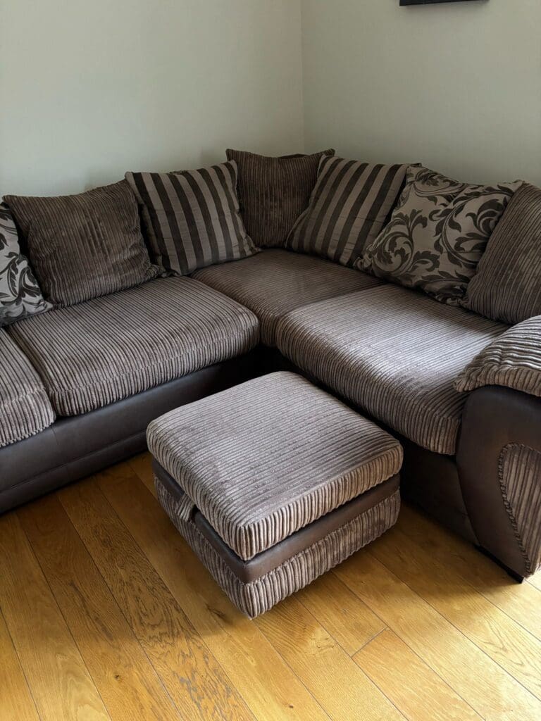 DFS Brown Corner Sofa with footstool – Sofalistic | The Sofa Marketplace, buy and sell preloved ...