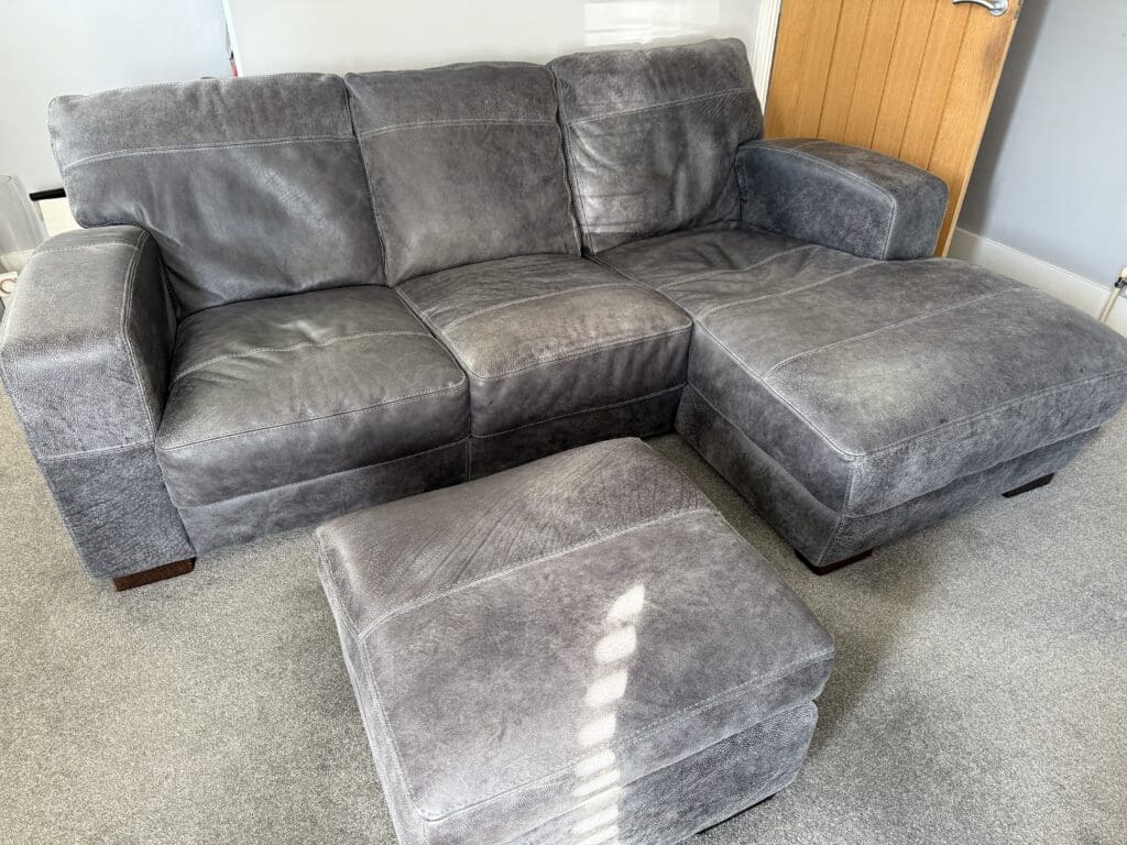 DFS Grey leather Caesar corner sofa and footstool – Sofalistic | The ...