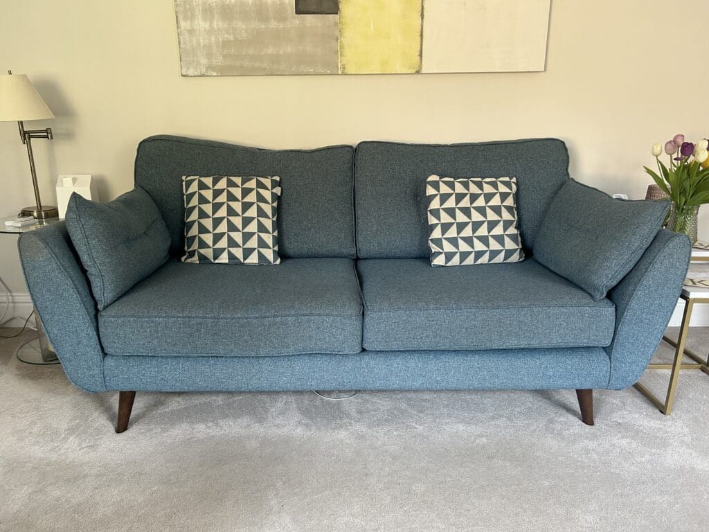 DFS French Connection Zinc Teal 3 seater, 2 seater and footstool ...