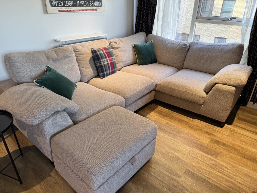 DFS Euphoria Corner sofa and stool – Sofalistic | The Sofa Marketplace, buy and sell preloved ...