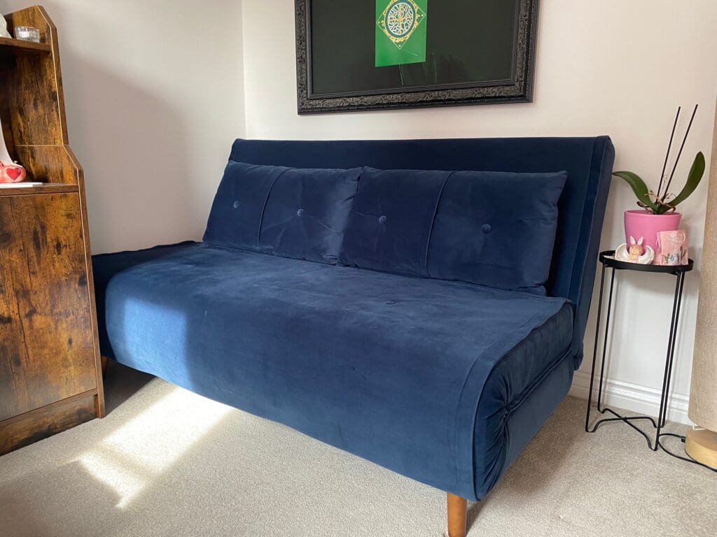 MADE Large Haru 2 Seater Sofa Bed – Smooth Velvet Sapphire Blue ...