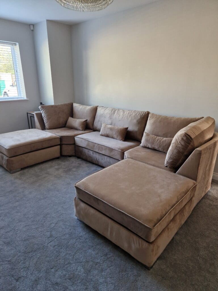 Mink Plush U Shape Sofa with Removeable Footstools – Reduced for quick ...