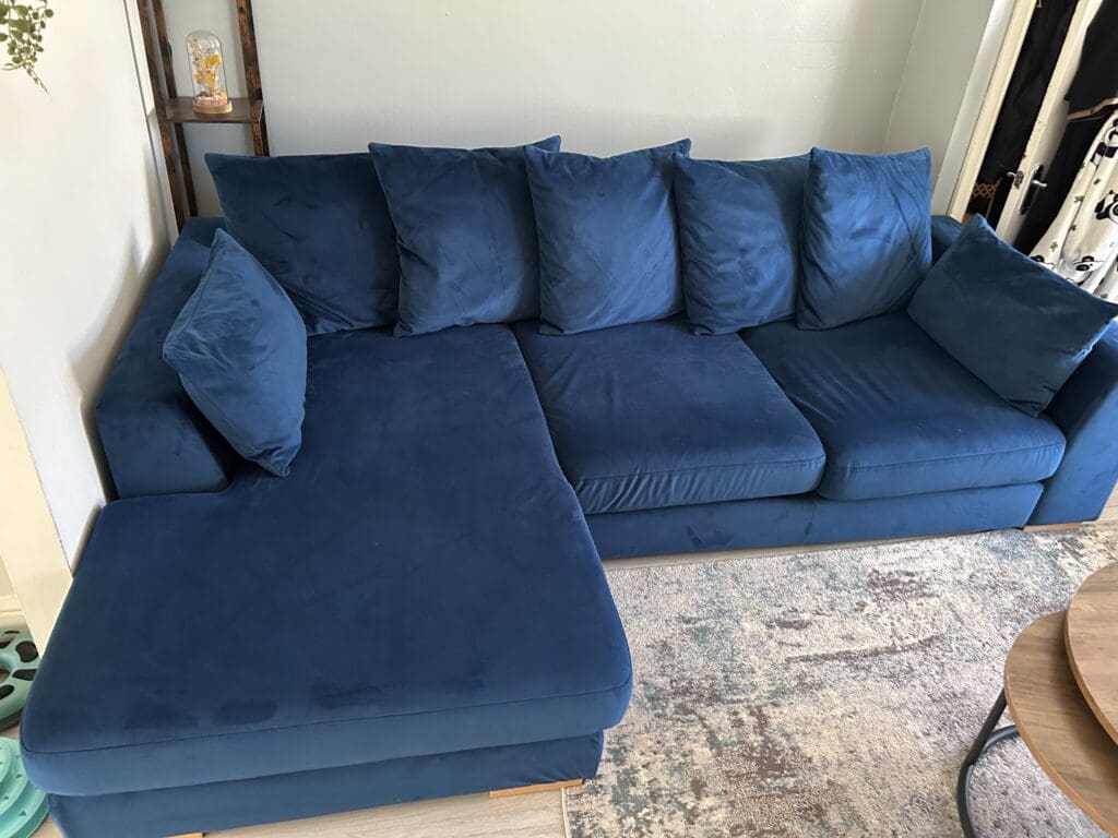 DFS Plush Velvet Formal Back Right Hand Facing Small Chaise End Sofa ...