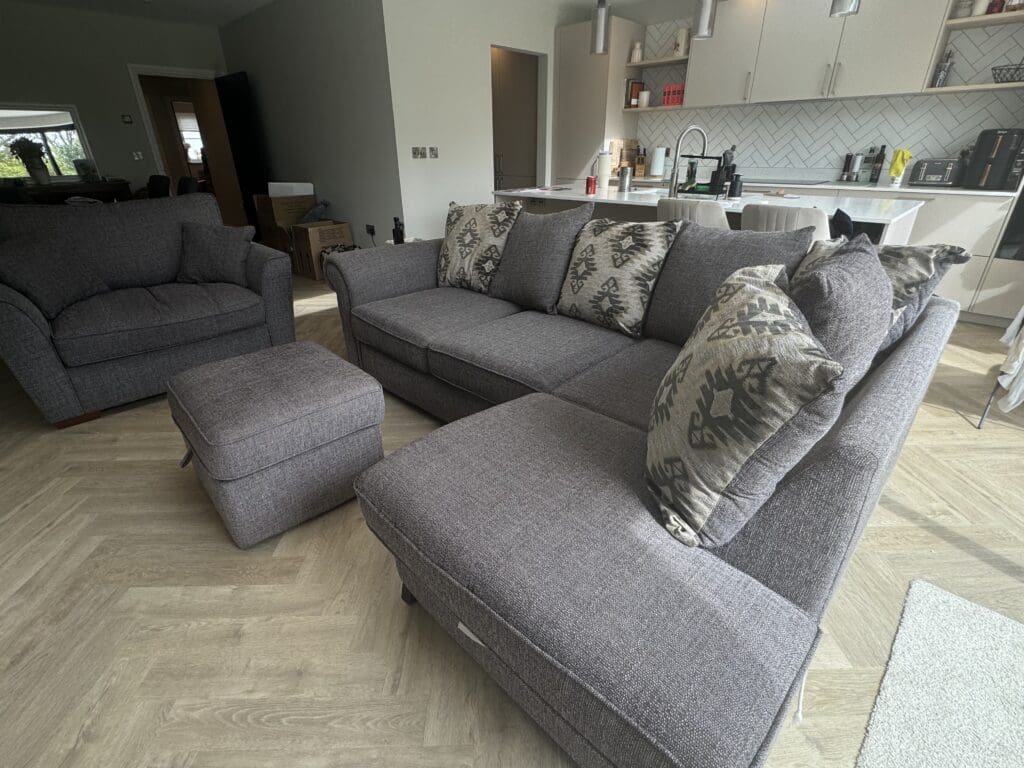 Fabb Furniture Charcoal Grey Sofa Set (Chaise + Storage Footstool ...