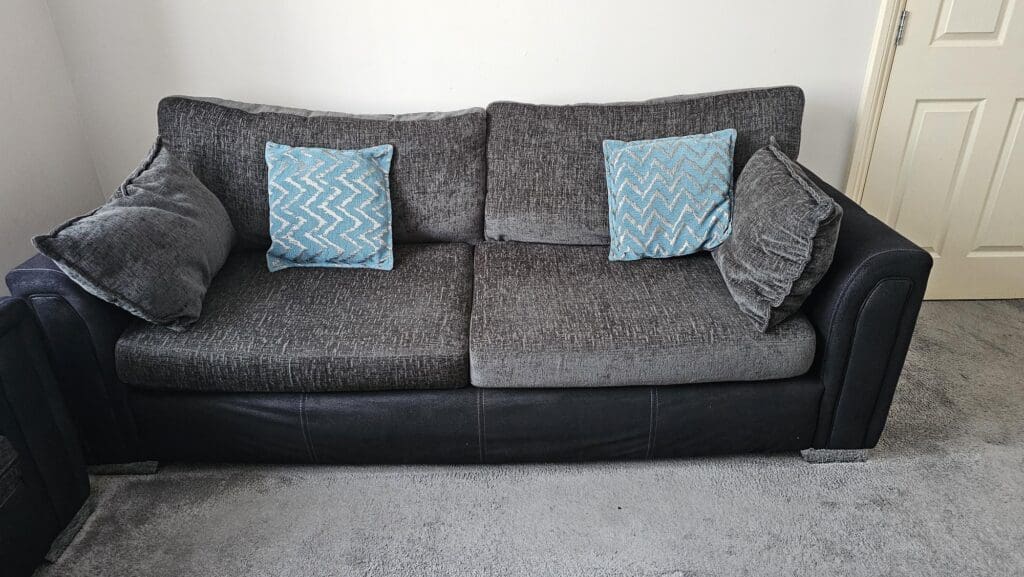 Charcoal/Teal/Black DFS fabric sofa set for sale – 3 pieces ...
